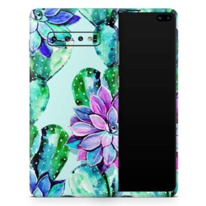 designskinz watercolor cactus succulent bloom v11 protective vinyl decal wrap skin cover compatible with the samsung galaxy s20 (screen trim & back glass skin)