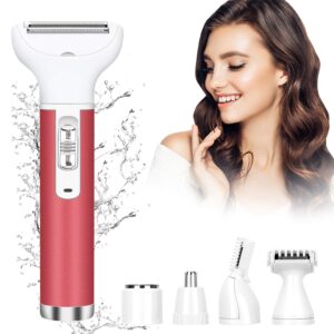 hair remover for women, painless 5 in 1 waterproof lady electric shaver usb rechargeable, womens facial shaver for bikini,nose hair,eyebrow,arm,leg facial hair remover (pink)