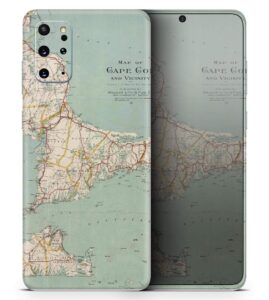 designskinz the vintage map of cape cod protective vinyl decal wrap skin cover compatible with the samsung galaxy s20 (screen trim & back glass skin)