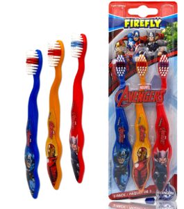 marvel avengers superheroes soft bristle manual toothbrush value set 3 count, kids friendly designed grip, perfect gifts for boys girls by firefly (style may vary)