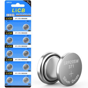 licb 10 pack 371 sr920sw watch battery,long-lasting & leak-proof,high capacity silver oxide 1.55v button cell batteries for watch