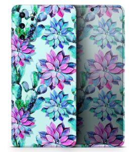 designskinz watercolor cactus succulent bloom v14 protective vinyl decal wrap skin cover compatible with the samsung galaxy s20 (screen trim & back glass skin)