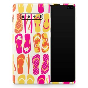 designskinz vibrant pink & yellow flip-flop vector protective vinyl decal wrap skin cover compatible with the samsung galaxy s20 (screen trim & back glass skin)