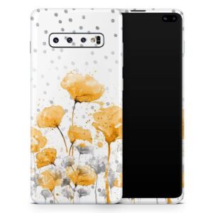 designskinz karamfila yellow & gray floral v1 protective vinyl decal wrap skin cover compatible with the samsung galaxy s20 (screen trim & back glass skin)