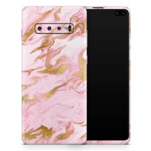 designskinz rose pink marble & digital gold frosted foil v3 protective vinyl decal wrap skin cover compatible with the samsung galaxy s20 (screen trim & back glass skin)