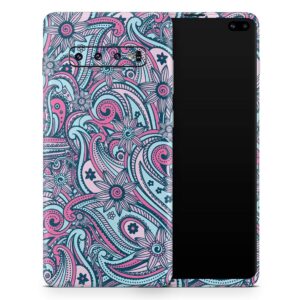 designskinz seamless mint and pink sprout protective vinyl decal wrap skin cover compatible with the samsung galaxy s20 (screen trim & back glass skin)