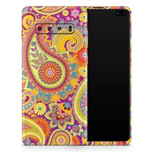 designskinz neon orange paisley pattern protective vinyl decal wrap skin cover compatible with the samsung galaxy s20 (screen trim & back glass skin)