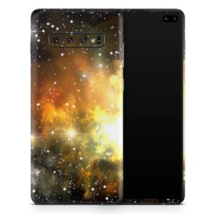 designskinz glowing gold & black nebula protective vinyl decal wrap skin cover compatible with the samsung galaxy s20 (screen trim & back glass skin)