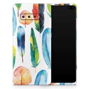 designskinz bright water color painted feather protective vinyl decal wrap skin cover compatible with the samsung galaxy s20 (screen trim & back glass skin)