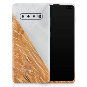 designskinz marble & wood mix v2 protective vinyl decal wrap skin cover compatible with the samsung galaxy s20 (screen trim & back glass skin)