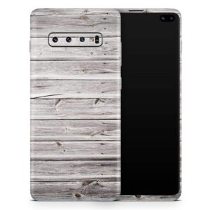 designskinz aged white wood planks protective vinyl decal wrap skin cover compatible with the samsung galaxy s20 (screen trim & back glass skin)