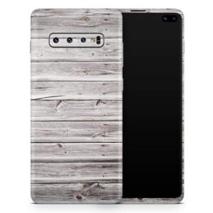 designskinz aged white wood planks 2 protective vinyl decal wrap skin cover compatible with the samsung galaxy s20 (screen trim & back glass skin)