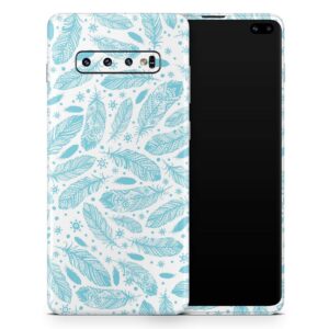 designskinz teal zendoodle feathers protective vinyl decal wrap skin cover compatible with the samsung galaxy s20 (screen trim & back glass skin)