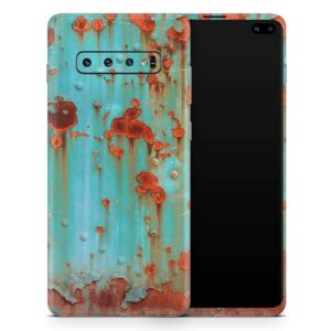 designskinz teal painted rustic metal protective vinyl decal wrap skin cover compatible with the samsung galaxy s20 (screen trim & back glass skin)