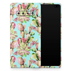 designskinz watercolor cactus succulent bloom v4 protective vinyl decal wrap skin cover compatible with the samsung galaxy s20 (screen trim & back glass skin)