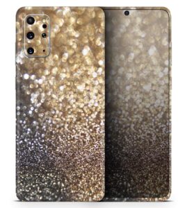 designskinz gold and black unfocused glimmering rainfall protective vinyl decal wrap skin cover compatible with the samsung galaxy s20 (screen trim & back glass skin)