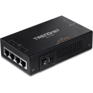 trendnet 65w 4-port gigabit poe+ injector, tpe-147gi, 4 x gigabit ports(data in), 4 x gigabit poe ports(data + poe out), multi-port poe+ injector up to 100m(328 ft.), add poe+ power to non-poe switch