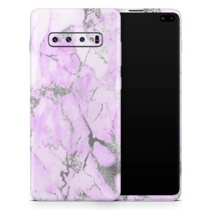 designskinz purple marble & digital silver foil v8 protective vinyl decal wrap skin cover compatible with the samsung galaxy s20 (screen trim & back glass skin)