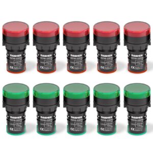 gasher 12v/24v/110v 20ma energy saving indicator light mounting hole size 22mm (7/8 inch) red green (110v) 10 pcs