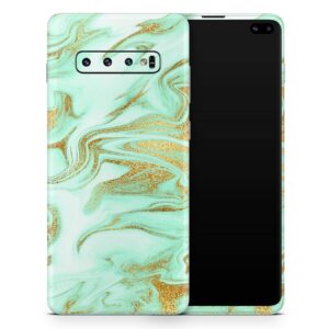 designskinz mint marble & digital gold foil v4 protective vinyl decal wrap skin cover compatible with the samsung galaxy s20 (screen trim & back glass skin)