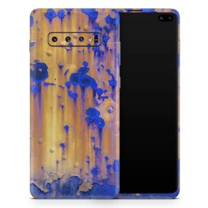 designskinz hot orange metal with royal blue rust protective vinyl decal wrap skin cover compatible with the samsung galaxy s20 (screen trim & back glass skin)