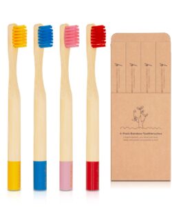 virgin forest kids bamboo toothbrushes, child size soft bpa free colored safe bristles (4 pack)