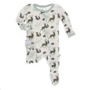 kickee pants print footie with snaps (natural forest animals - 9-12 months)