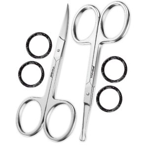 promax care eyebrow scissors, small scissors for men and women - curved and rounded nose hair scissors for grooming mustache, beard, eyelashes, ear hair trimming- professional stainless steel -