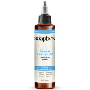 soapbox argan oil smoothing serum, anti-frizz serum for all hair types with shea butter & vitamin e repairs damage & controls flyaways - vegan, cruelty and gluten free (5 fl oz)