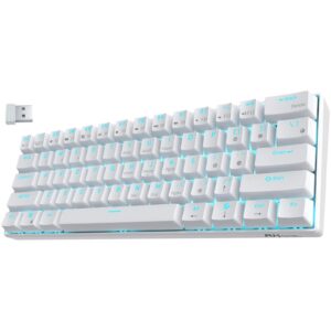 rk royal kludge rk61 wireless 60% triple mode bt5.0/2.4g/usb-c mechanical keyboard, 61 keys wireless mechanical keyboard, compact gaming keyboard w/software (hot swappable brown switch, white)