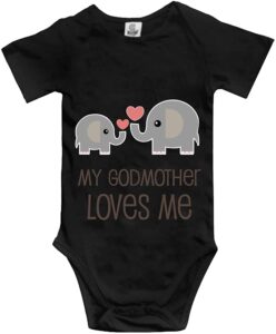 migrater my godmother loves me funny cute novelty infant one-piece baby bodysuit black, 0-6 months