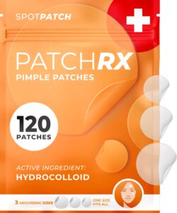 patchrx acne patches (120 count) with hydrocolloid only, hydrocolloid pimple patches for face - zit patch acne dots - acne patches - pimple patch with 3 size acne stickers