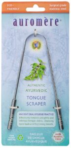 auromere tongue cleaner, ancient oral hygiene, eco friendly, zero waste, stainless steel, eliminate bad breath (1 pack)