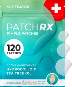 pimple patch acne treatment (tea tree oil) - 120 count, acne-healing hydrocolloid bandages (3 sizes), discreet acne dots hydrocolloid acne patch, pimple patches, acne patches for face & body acne