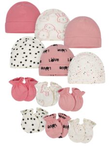 onesies brand unisex baby 12-piece cap and mitten set, pink bunny, newborn us