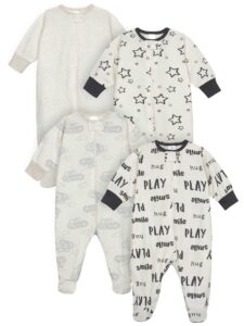 onesies brand unisex baby 4-pack 'n play and toddler sleepers, grey neutral, 0-3 months us