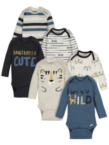 onesies brandunisex baby6-pack long sleeve bodysuitstiger blue3-6 months