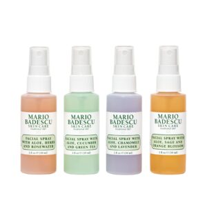 mario badescu mini mist facial spray collection with rose water, cucumber, lavender and orange blossom, multi-purpose cooling and hydrating face mist for all skin types, 2 fl oz (pack of 4)