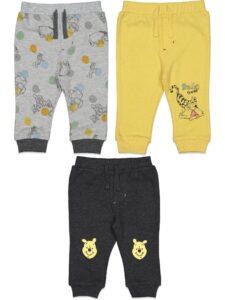 disney winnie the pooh eeyore tigger newborn baby boys 3 pack jogger pants gray/yellow/white 6-9 months