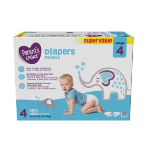 parent's choice diapers, size 4 180 ct