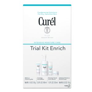 curel japanese skin care travel size toiletries, for dry, sensitive skin, travel size face wash, lotion, & makeup remover