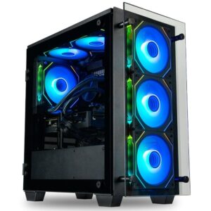 stratos micro gaming desktop - rtx 3070 (> 4060 ti), intel 20 core i7-14700kf (~ i9-13900k), 32gb ddr5 ram, 1tb nvme ssd + 3tb hdd, wifi, w11h - liquid cooled rgb gamer computer