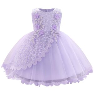 baby girls tutu dress infant flower girl sequin lace appliques princess dress for baby wedding party first birthday pageant gown lilac 12-18 months