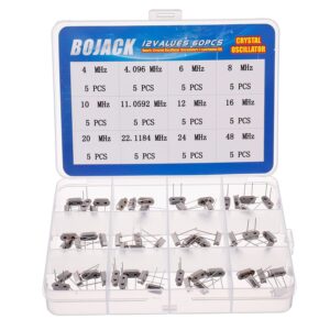 bojack 12 values 60 pcs quartz crystal oscillator 4 mhz, 4.096 mhz, 6 mhz, 8 mhz, 10 mhz, 11.0592 mhz, 12 mhz, 16 mhz, 20 mhz, 22.1184 mhz,24 mhz,48 mhz crystal resonators assortment kit