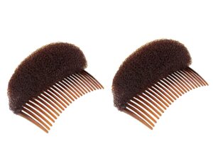 2pcs hair clip with sponge base inserts, bump it up pads, bun maker, styling accessories, charming comb braid tool (brown)