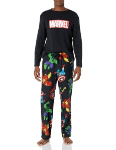 amazon essentials disney | marvel | star wars men's flannel pajama sleep sets - discontinued colors, marvel avengers print, large