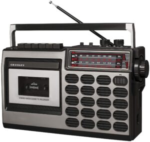 crosley ct100b-si retro portable cassette player with bluetooth, am/fm radio, and built-in microphone, silver