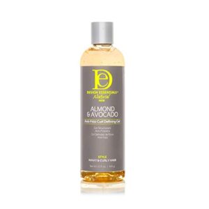 design essentials natural almond & avocado anti-frizz curl defining gel, white, 12 fl oz