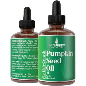 pumpkin seed oil for hair growth. cold-pressed, vegan topical serum for thickening, moisturizing, strengthening. women + men scalp treatment for weak, dry hair 1oz