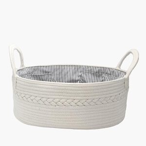 extra large baby diaper caddy organizer 16.5"x11"x6.5" woven cotton rope baby shower basket [8 pockets+5 compartments]nursery storage bin portable car travel tote bag newborn registry boy girl